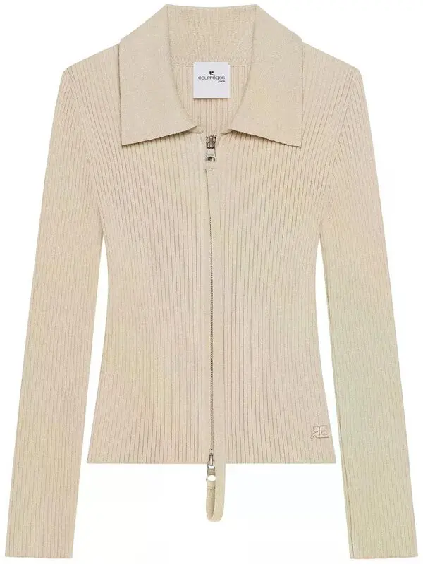 COURREGES Zip-up Ribbed Cardigan - Neutrals