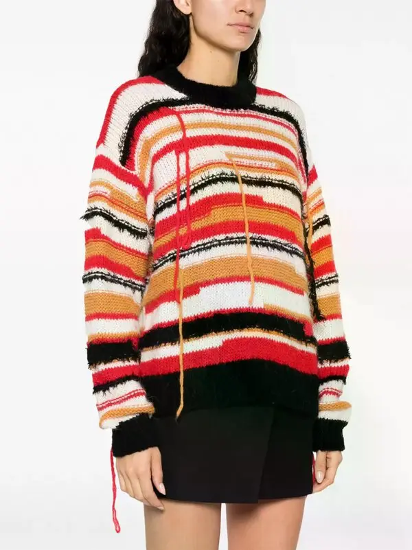 Patrizia Pepe Distressed Striped Crew Neck Jumper