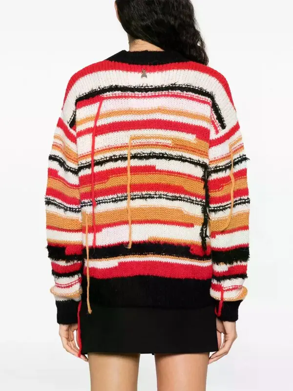 Patrizia Pepe Distressed Striped Crew Neck Jumper