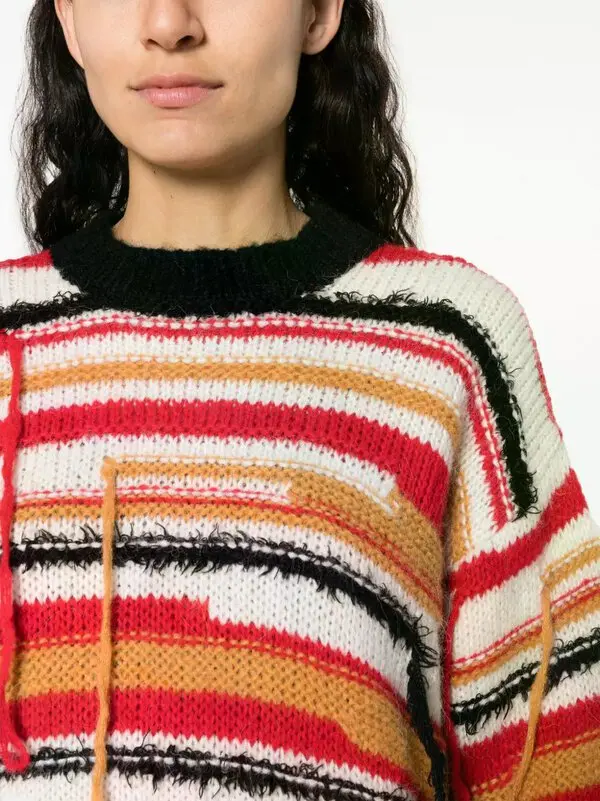 Patrizia Pepe Distressed Striped Crew Neck Jumper