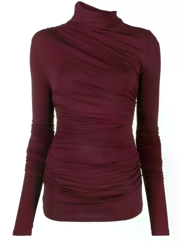 Tove Leomie Asymmetric Ruched High Neck Top