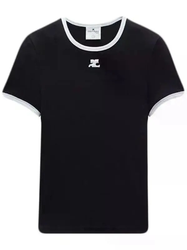 COURREGES Bumpy Contrast Cotton T-shirt - Black