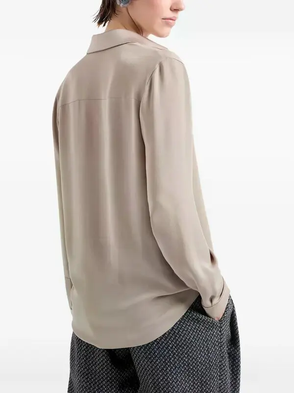 Giorgio Armani Draped Silk Long-sleeve Blouse - Neutrals