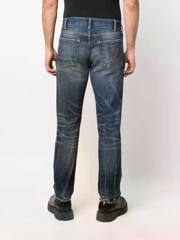 Palm Angels Slim-fit Distressed Straight-leg Jeans