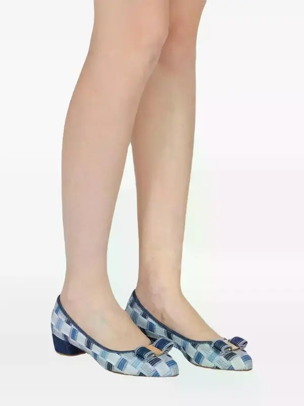 FERRAGAMO Varina Checked Block-heel Pumps
