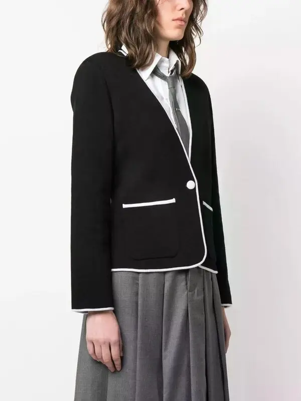 Thom Browne Contrasting Trim Collarless Jacket - Black