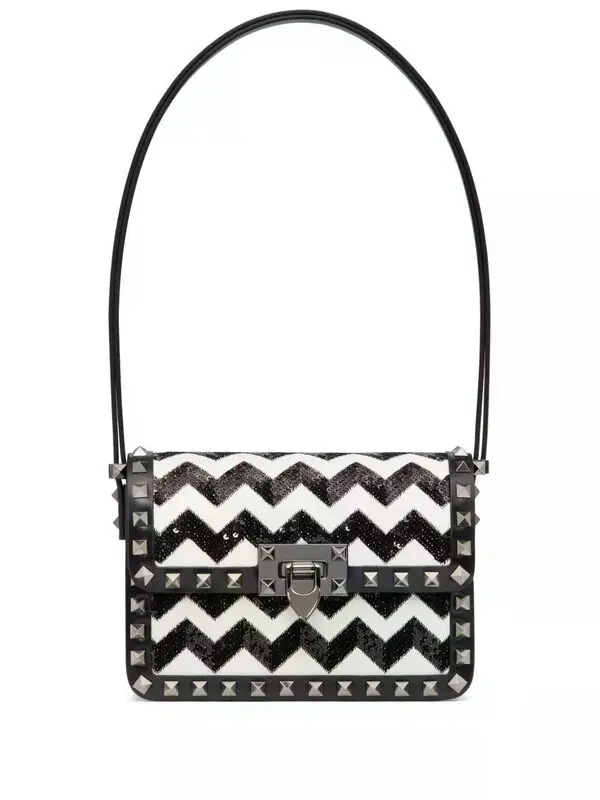 Valentino Garavani Rockstud23 Embroidered Shoulder Bag - Black