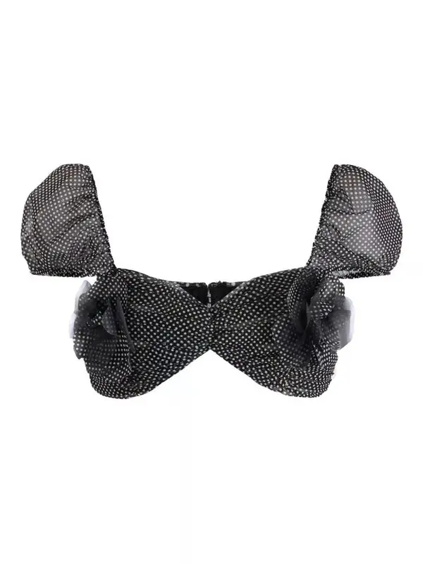 Elisabetta Franchi Polka-dot Print Cropped Top With Faux Flower Detail - Black