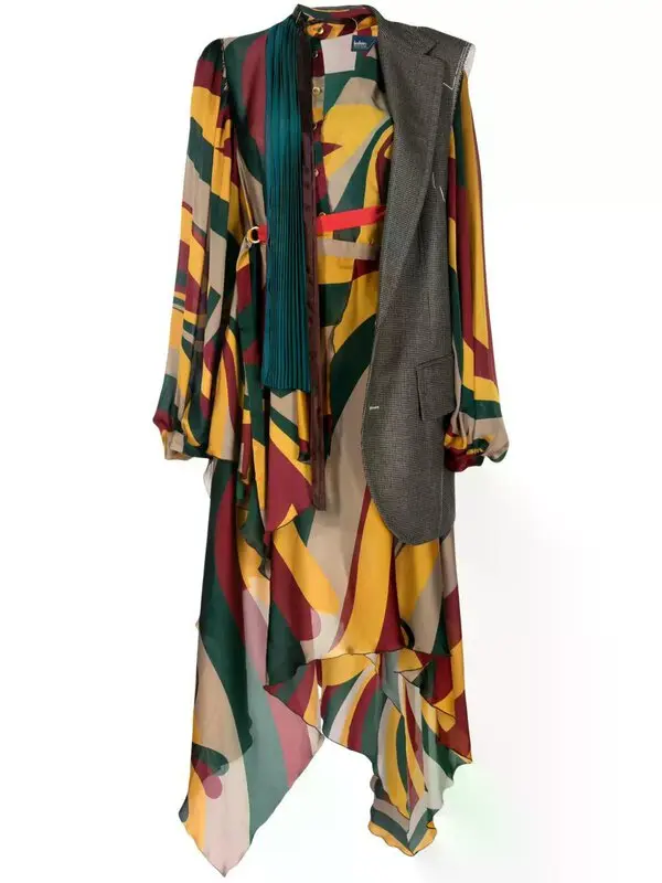 Kolor Layered-panel Asymmetric Midi Dress - Multicolour
