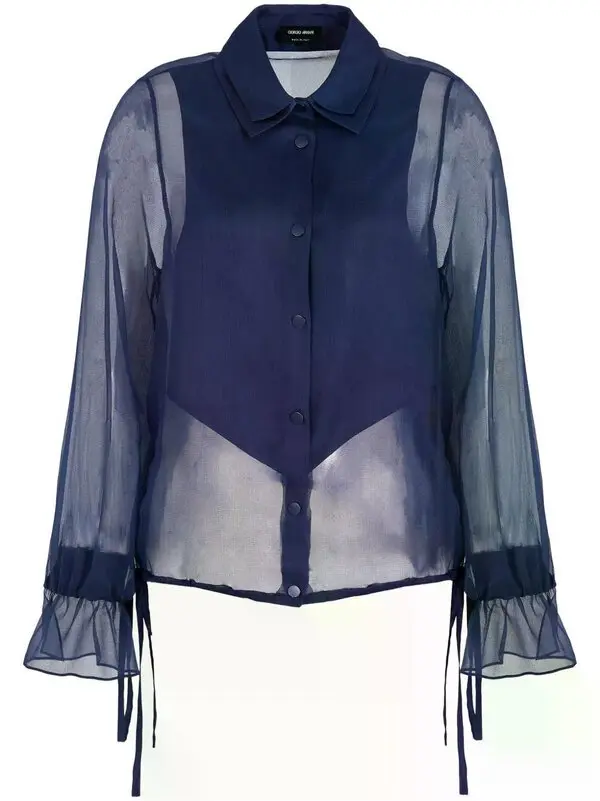 Giorgio Armani Semi-sheer Silk Top - Blue