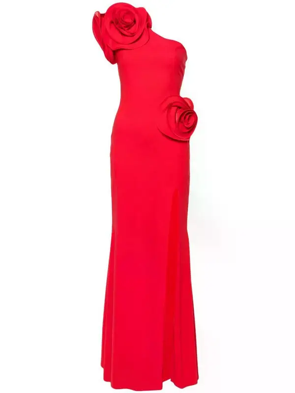 ANA RADU One-shoulder Floral Appliqué Gown - Red