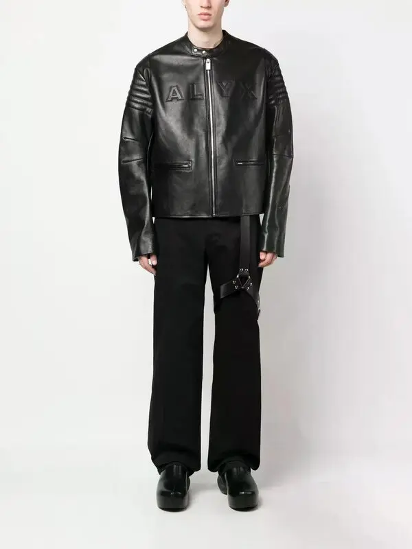 1017 Alyx 9sm Logo Embossed Leather Zip-up Jacket