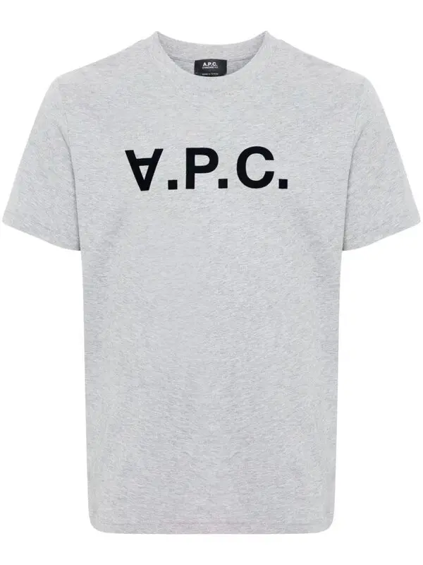 A.p.c. Flocked Logo Cotton T-shirt - Grey