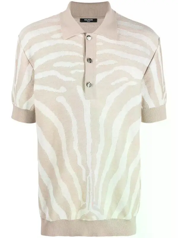 Balmain Zebra-jacquard Polo Shirt
