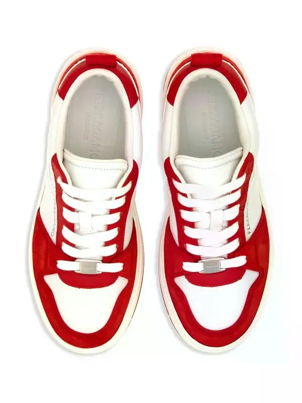 FERRAGAMO Panelled Leather Sneakers - Red