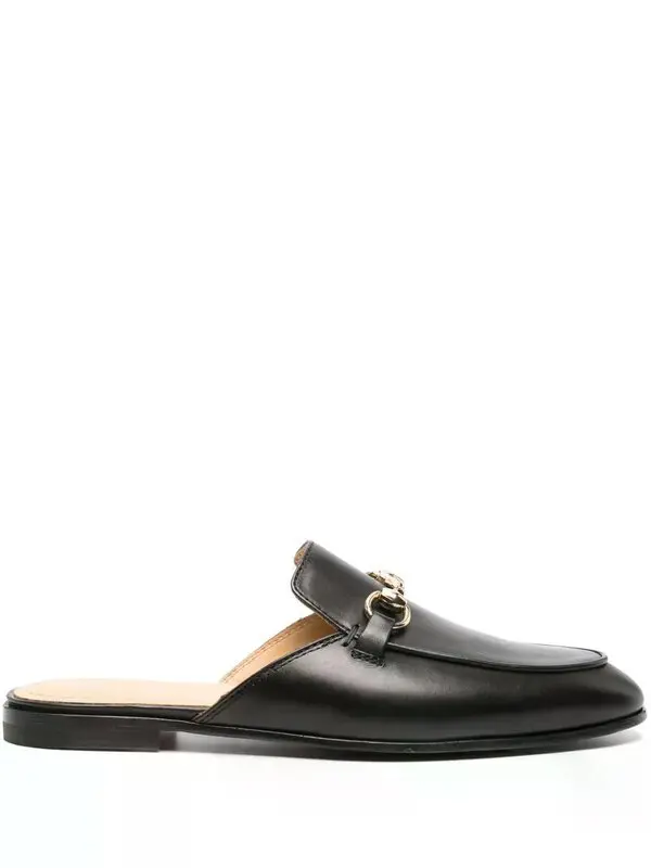 SCAROSSO Horsebit Detail Leather Mules - Black