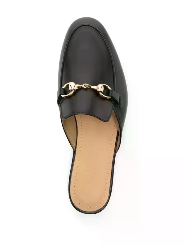 SCAROSSO Horsebit Detail Leather Mules - Black