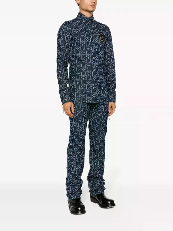 LUDOVIC DE SAINT SERNIN Monogram-print Logo-patch Denim Shirt