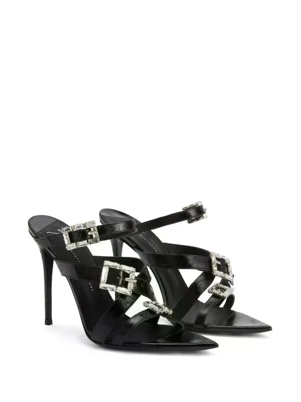GIUSEPPE ZANOTTI Leather Rhinestone Embellished Stiletto Sandals - Black