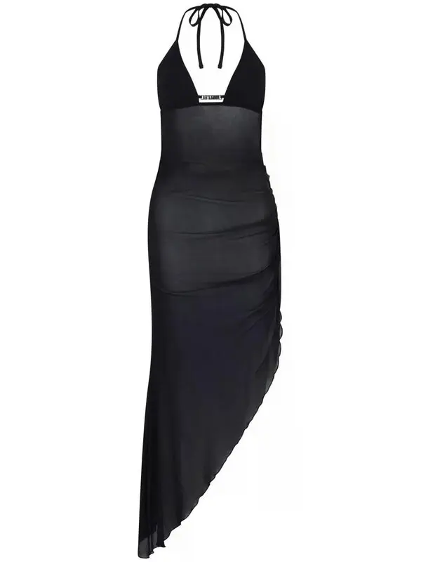 LET'S SWIM Halterneck Mesh Midi Dress - Black