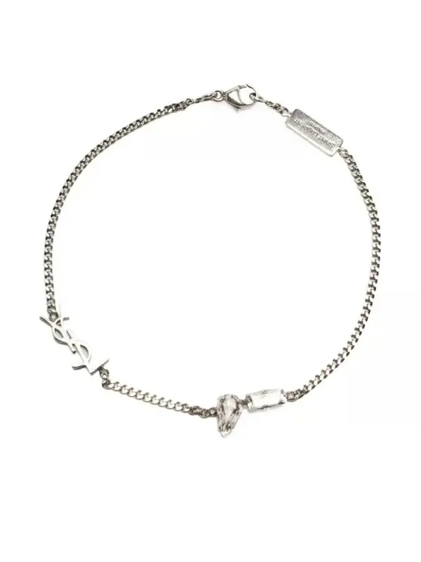 Saint Laurent Logo Detail Curb Chain Bracelet - Silver