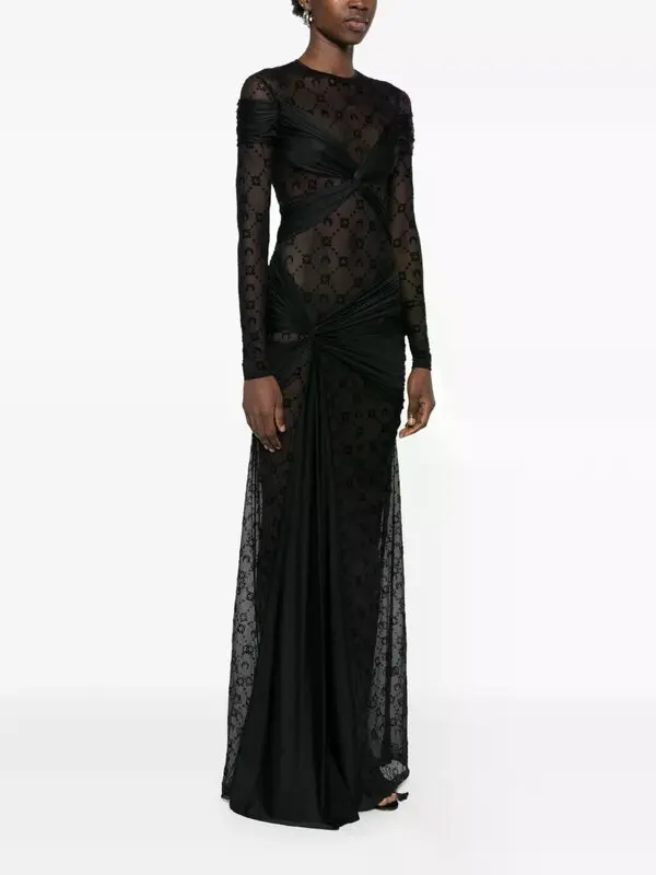 MARINE SERRE Draped Jersey Maxi Dress With Moonogram Mesh
