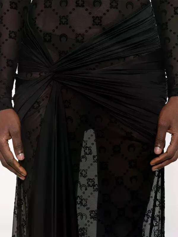 MARINE SERRE Draped Jersey Maxi Dress With Moonogram Mesh