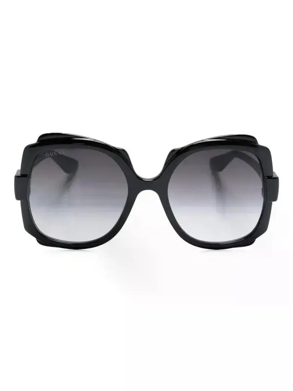 Gucci Logo Engraved Square Frame Sunglasses - Black