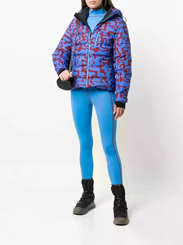 Aztech Mountain Abstract Pattern Down Quilted Ski Jacket - Blue