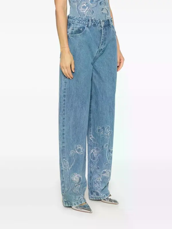 ROTATE BY BIRGER CHRISTENSEN Rhinestoned Wide-leg Jeans
