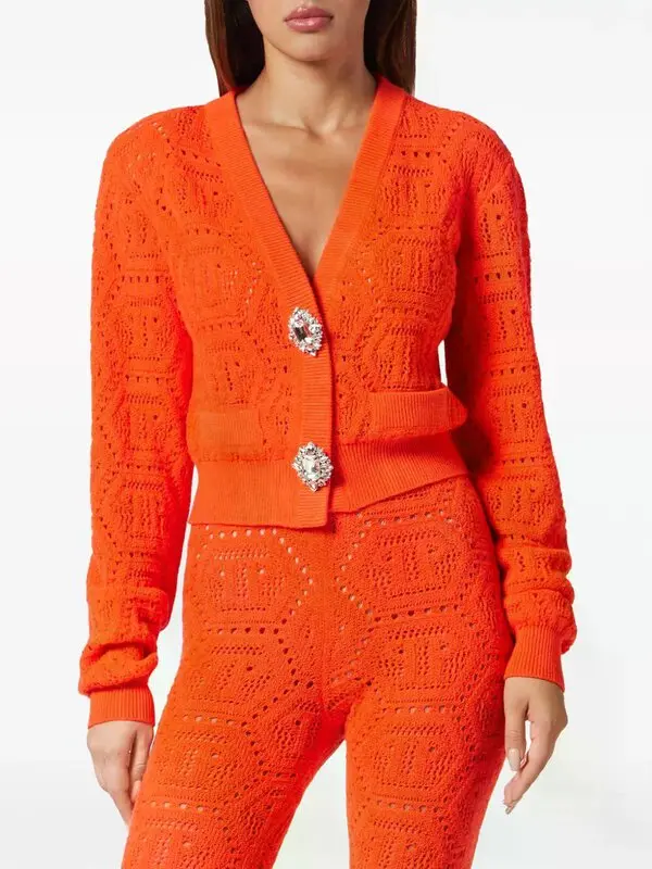 Philipp Plein Intarsia Knit Cropped Cardigan