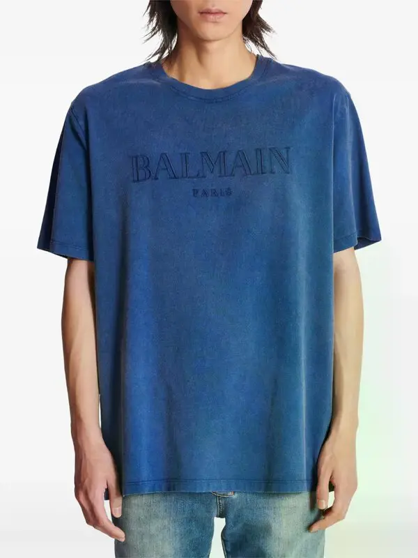 Balmain Loose T-shirt With Vintage Embroidery - Blue
