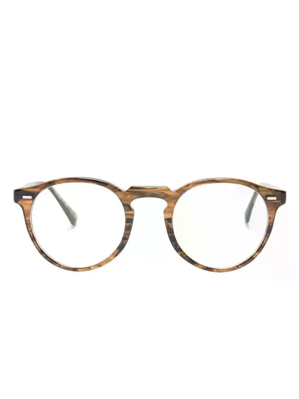 Oliver Spencer Patterned Round-frame Eyeglasses - Brown