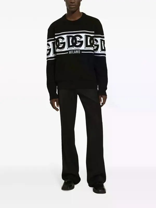 Dolce & Gabbana Intarsia Knit Logo Crew Neck Jumper - Black