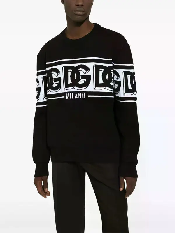 Dolce & Gabbana Intarsia Knit Logo Crew Neck Jumper