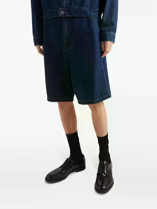 Prada Logo Plaque Denim Bermuda Shorts