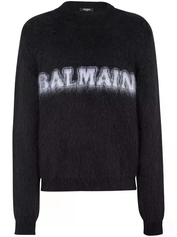 Balmain Brushed Finish Logo Print Jumper - Black