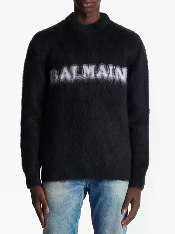 Balmain Brushed Finish Logo Print Jumper