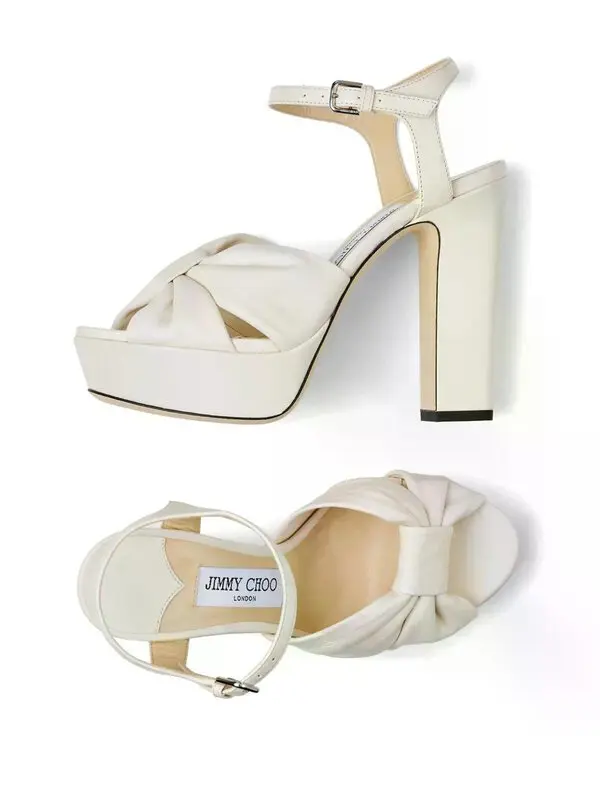 JIMMY CHOO Heloise 120 Nappa Leather Platform Sandals - White