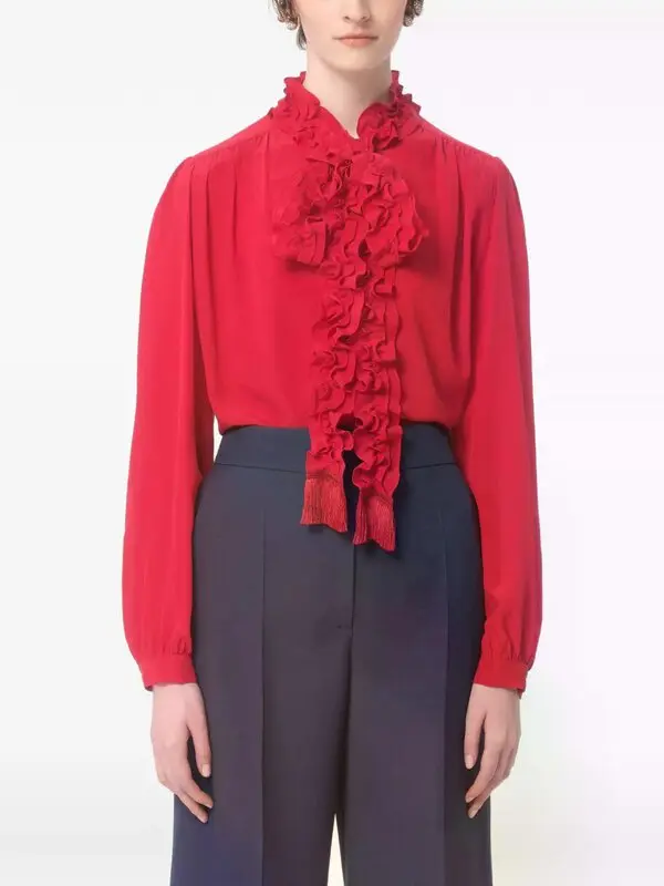 Valentino Garavani Crepe De Chine Bow Detail Shirt - Red