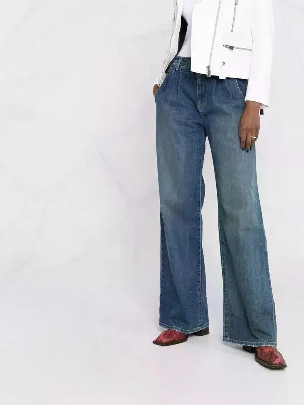 NILI LOTAN Wide-leg Bleach-effect Denim Jeans