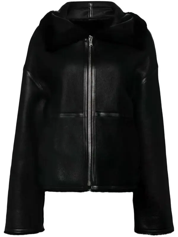 Goen.j Shearling-lined Aviator Leather Jacket - Black