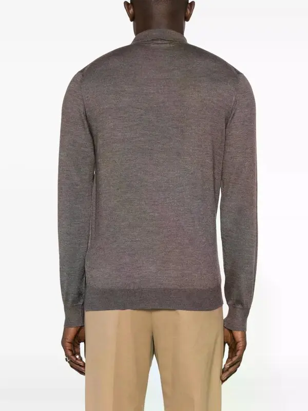 CRUCIANI Fine-knit Long-sleeved Polo Shirt - Brown