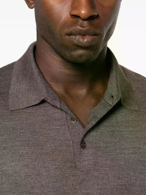 CRUCIANI Fine-knit Long-sleeved Polo Shirt - Brown