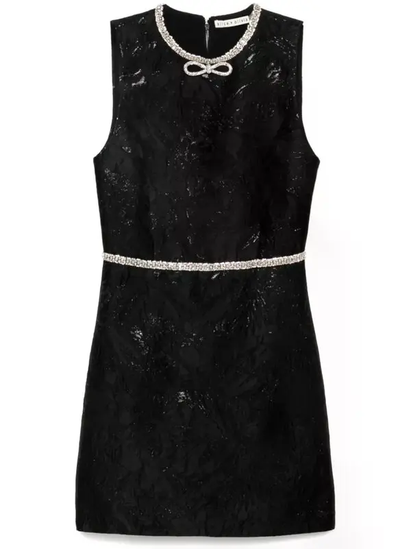Alice + Olivia Ellis Dress Embellished Crewneck Sleeveless Mini Dress - Black