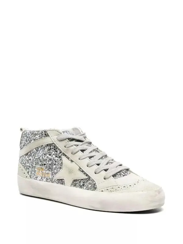 GOLDEN GOOSE Mid-star Glitter Detail Leather Sneakers