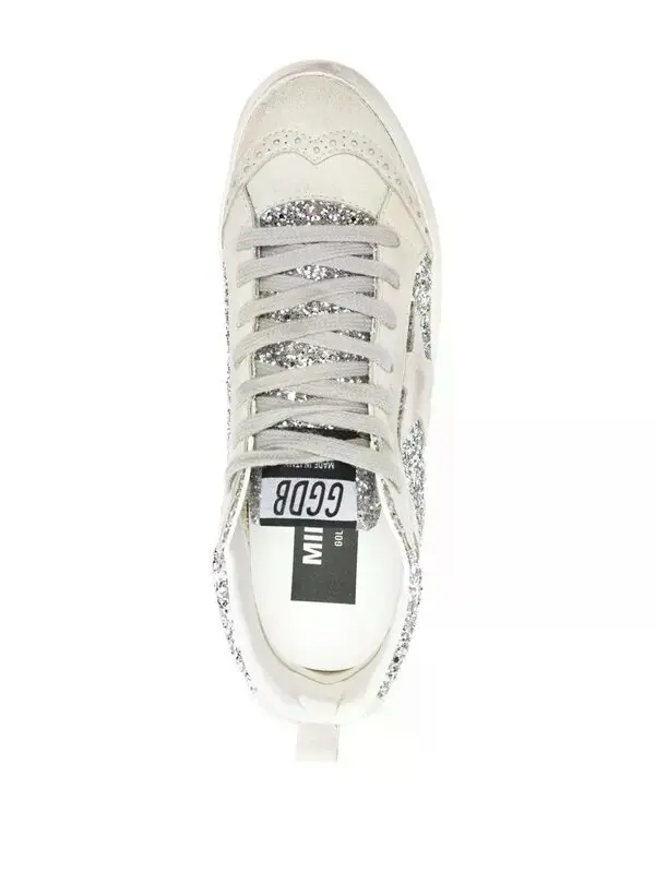 GOLDEN GOOSE Mid-star Glitter Detail Leather Sneakers