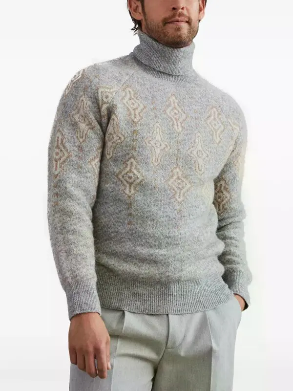 Brunello Cucinelli Patterned Intarsia Roll-neck Jumper - Grey