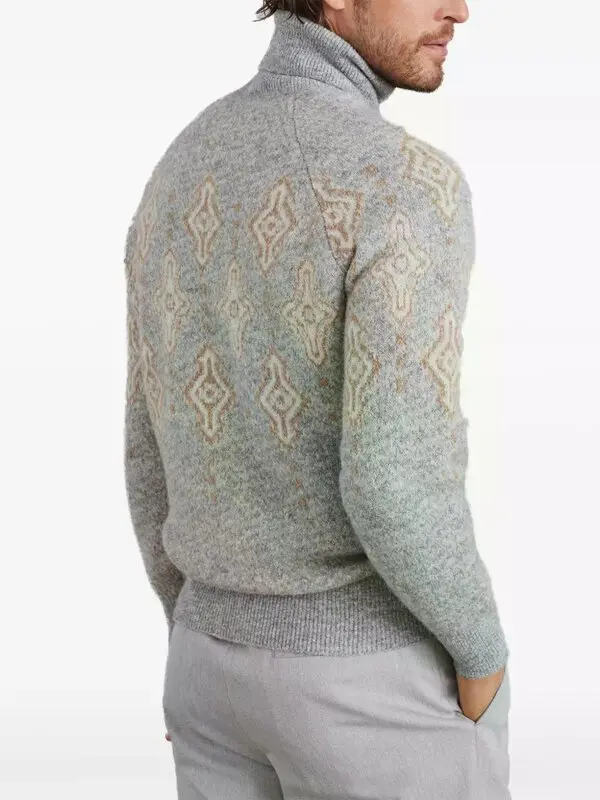 Brunello Cucinelli Patterned Intarsia Roll-neck Jumper - Grey