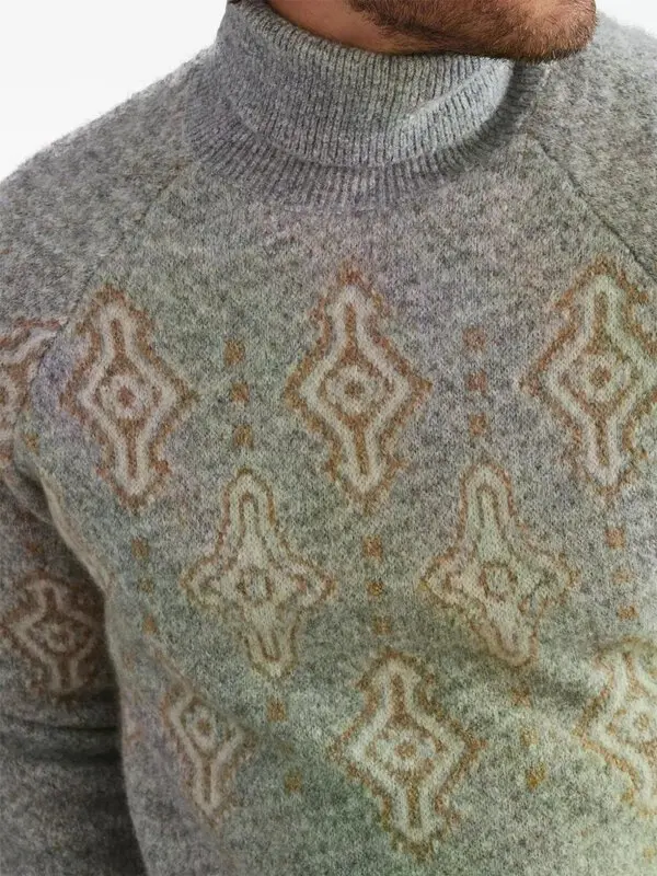 Brunello Cucinelli Patterned Intarsia Roll-neck Jumper - Grey
